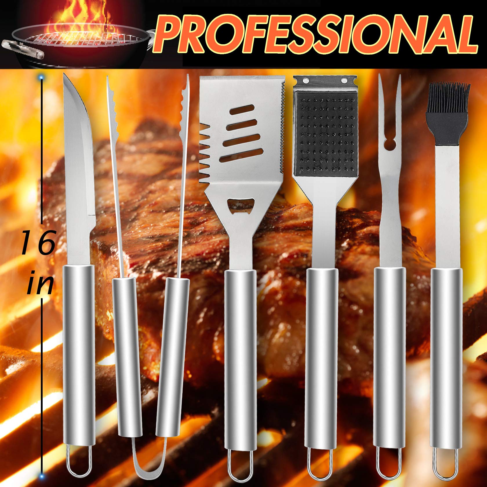Leonyo Grilling Accessories 32PCS in Case, Professional Portable BBQ Grill Utensil Set for Kitchen Outdoor Cooking Camping Grilling Smoking, Great Gift for Men Women, Heavy Duty & Dishwasher Safe
