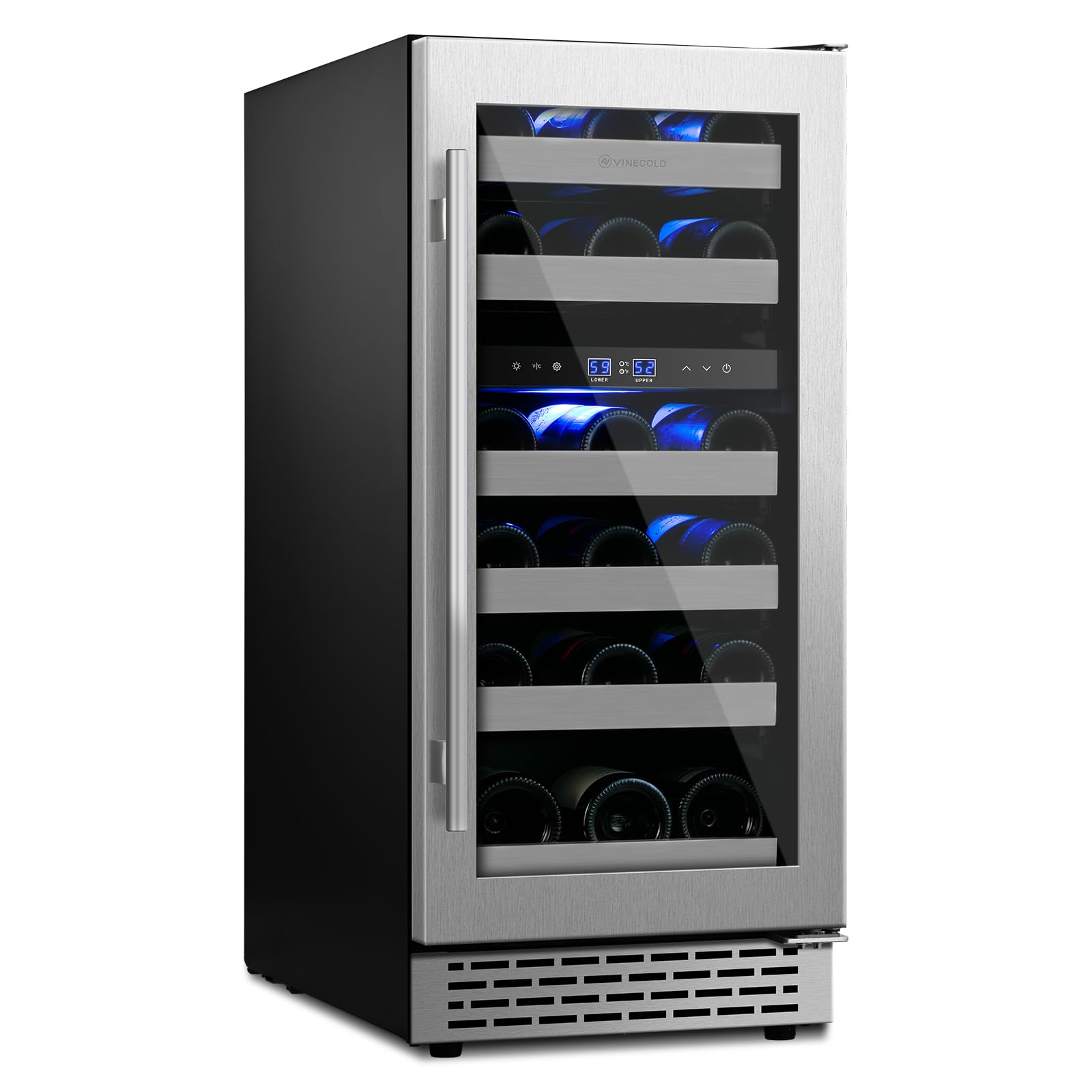 COLZER Elegant Mini Wine Fridge, 18 Bottle, 12 inch, Built-in or Freestanding, Stainless Steel, Double-Layer Tempered Glass Door