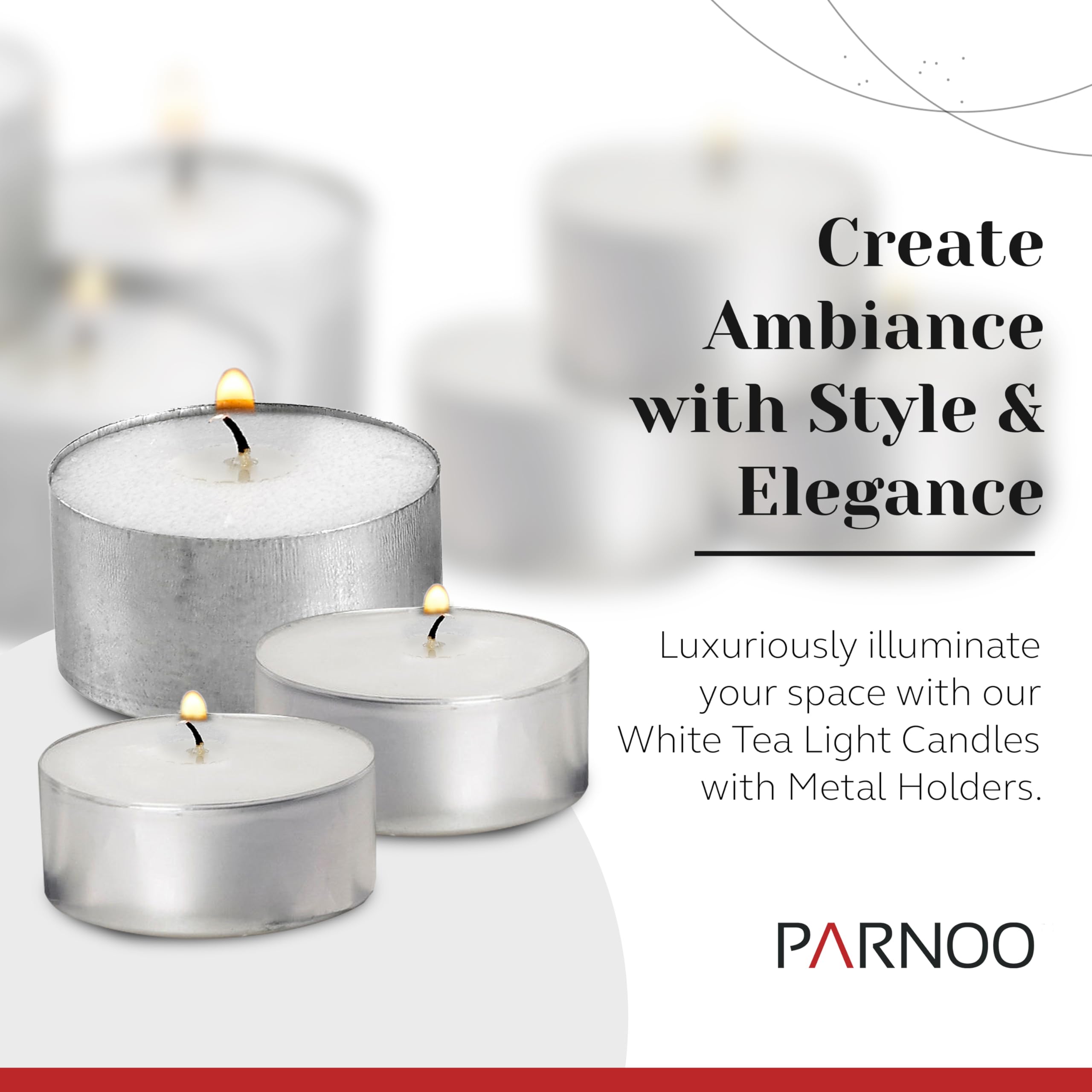 PARNOO White Tea Light Candles, 250 Pcs β 6-Hour Long Burn Time Small Candles, No Soot, Unscented with Cotton Wick in Metal Cups β Bulk Pack of Candles for Romantic Dinners, Weddings, Spas, & Hotels