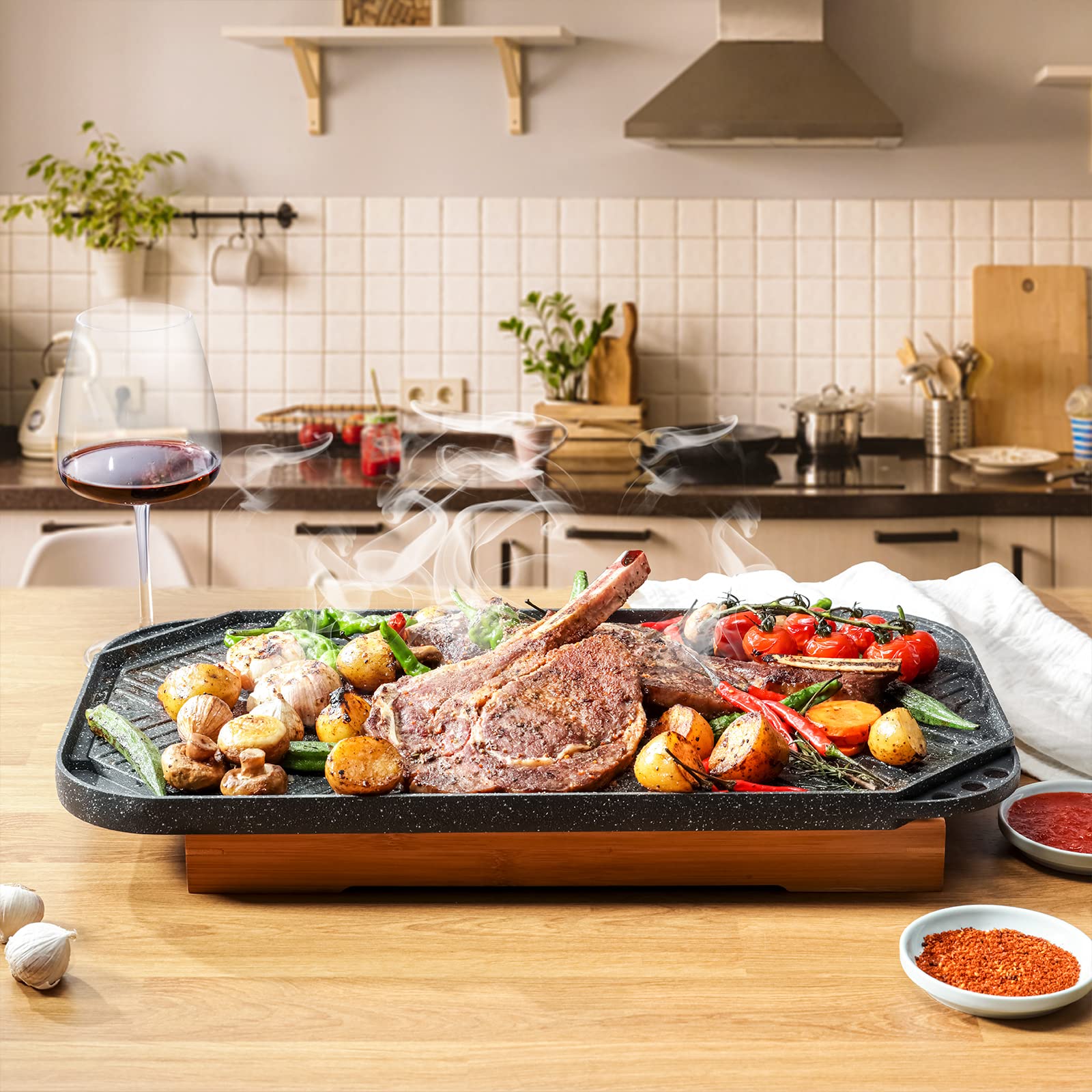 SENSARTE Nonstick Griddle Grill Pan, Pro-Grid Reversible Grill & Griddle Pan, Two Burner Cast Aluminum Griddle, Portable for Indoor Stovetop or Outdoor Camping BBQ, 19.5" x 10.7"