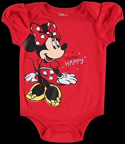 Disney Minnie Mouse Newborn Baby Girls 4 Piece Outfit Set: Bodysuit Pants Bib Hat Red 3-6 Months