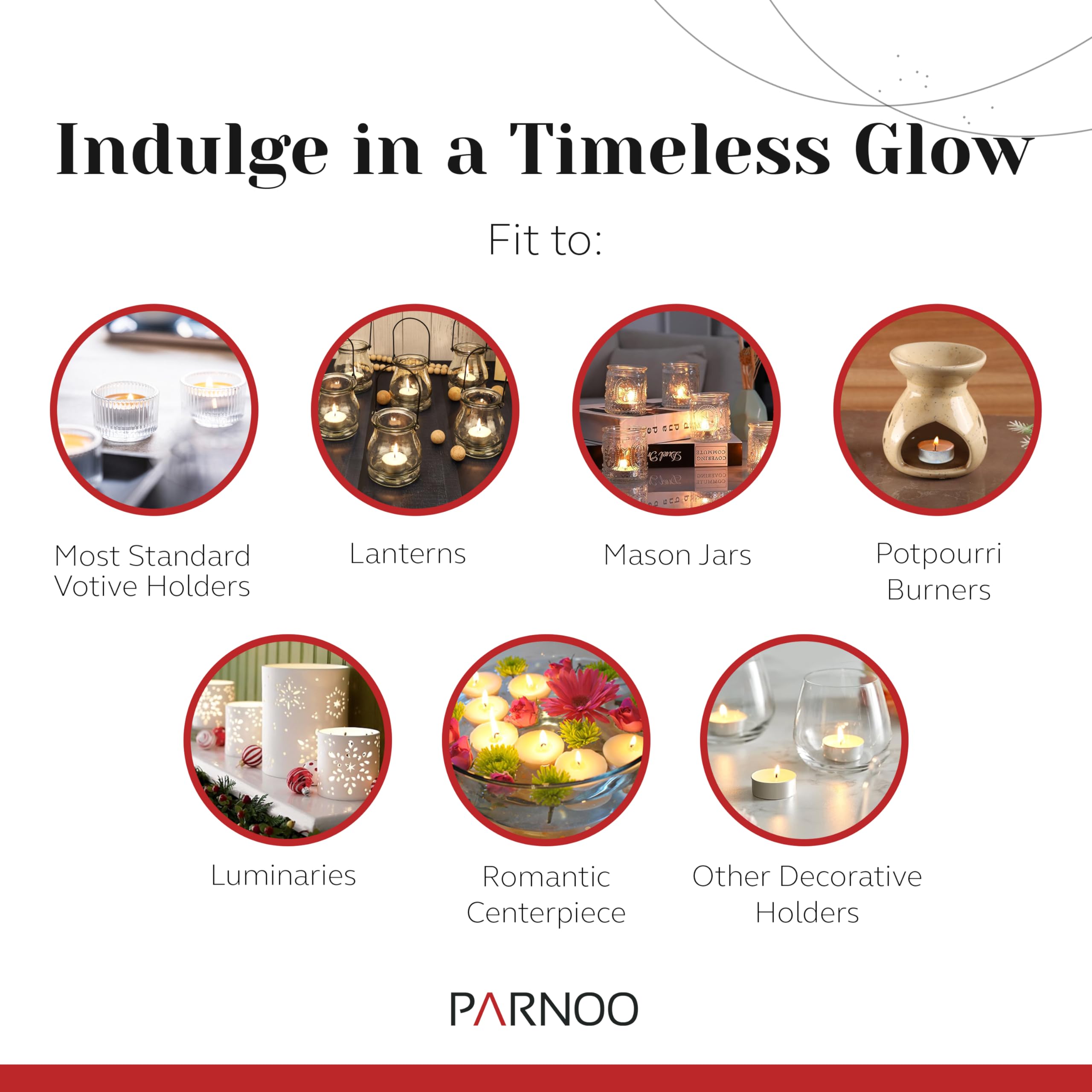 PARNOO White Tea Light Candles, 250 Pcs β 6-Hour Long Burn Time Small Candles, No Soot, Unscented with Cotton Wick in Metal Cups β Bulk Pack of Candles for Romantic Dinners, Weddings, Spas, & Hotels