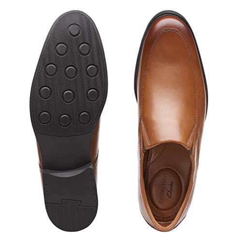 Clarks Men's Whiddon Plain Loafer, Dark Tan Leather, 12