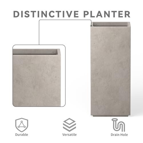 Kante 20.3" H Tall Rectangular Concrete Planter, Modern Square Diameter Plant Pot with Drainage Hole and Rubber Plug for Indoor Outdoor Home Patio Garden, Weatheted Concrete