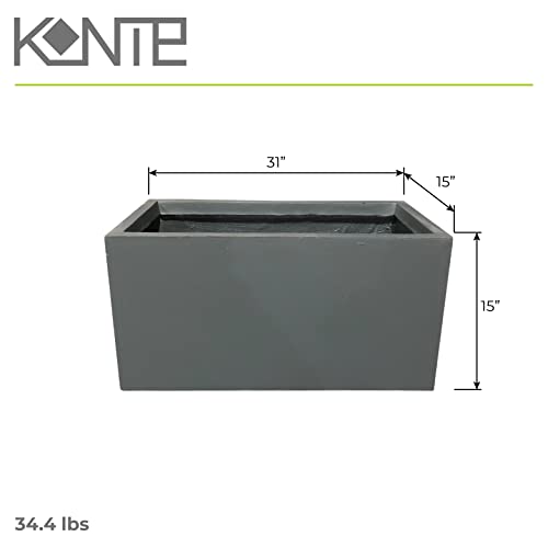 Kante 31.1" L Long Rectangular Concrete Planter, Large Outdoor Indoor Garden Pots with Drainage Hole and Rubber Plug, Charcoal