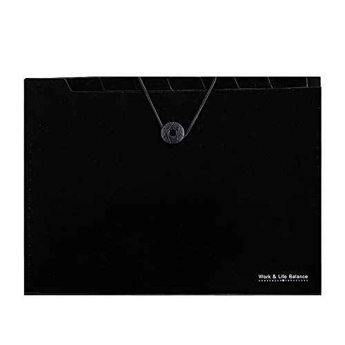 Uquelic 8 Pockets Expanding File Folder - Plastic Black Accordion Document Storage Organiser A4 Letter Size Expandable File Jacket Filing Wallets with Label (Black)