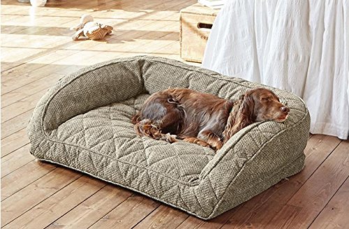 Orvis ComfortFill-Eco Bolster Dog Bed - Plush Rectangular Dog Beds with Three-Sided Bolster for Leaning, Charcoal Chev - Extra Large