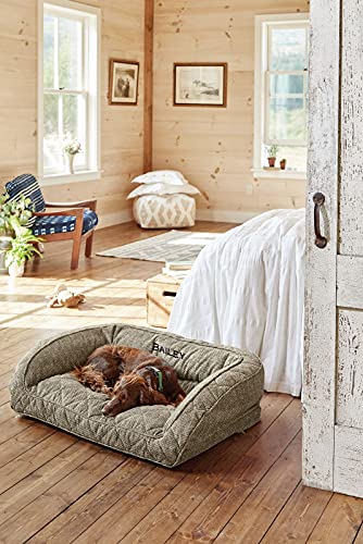 Orvis ComfortFill-Eco Bolster Dog Bed - Plush Rectangular Dog Beds with Three-Sided Bolster for Leaning, Charcoal Chev - Extra Large