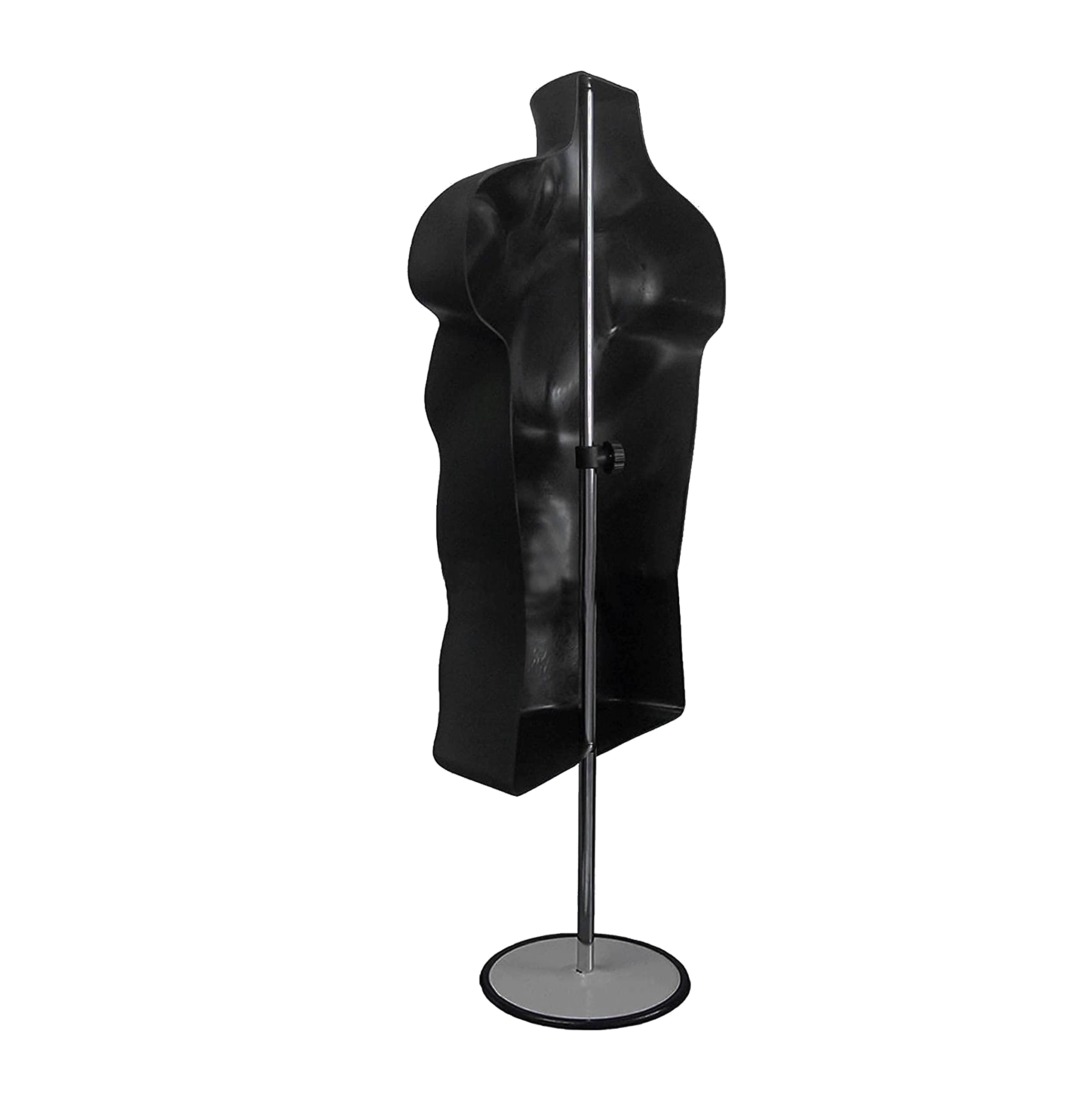 DisplayTown 2 Pack Black Male Mannequin Torso with Metal Stand Hollow Back Body Stackable Dress Form for Tshirt Display, Countertop, Craft Shows, Photos and Design, S-M Clothing Size