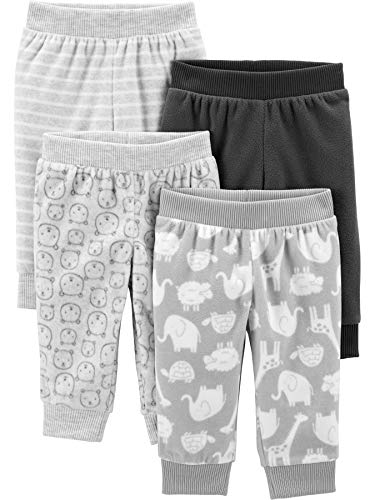 Simple Joys by Carter's Unisex Babies' Fleece Pants, Pack of 4, Grey/Animal, 6-9 Months