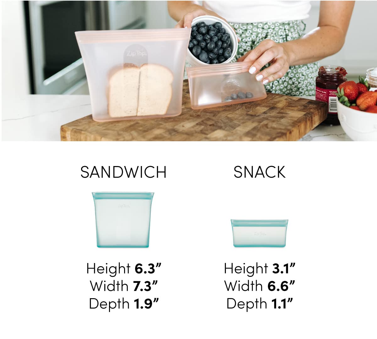 Zip Top Reusable Food Storage Bags | 3 Bag Set [Teal] | Silicone Meal Prep Container | Microwave, Dishwasher and Freezer Safe | Made in the USA