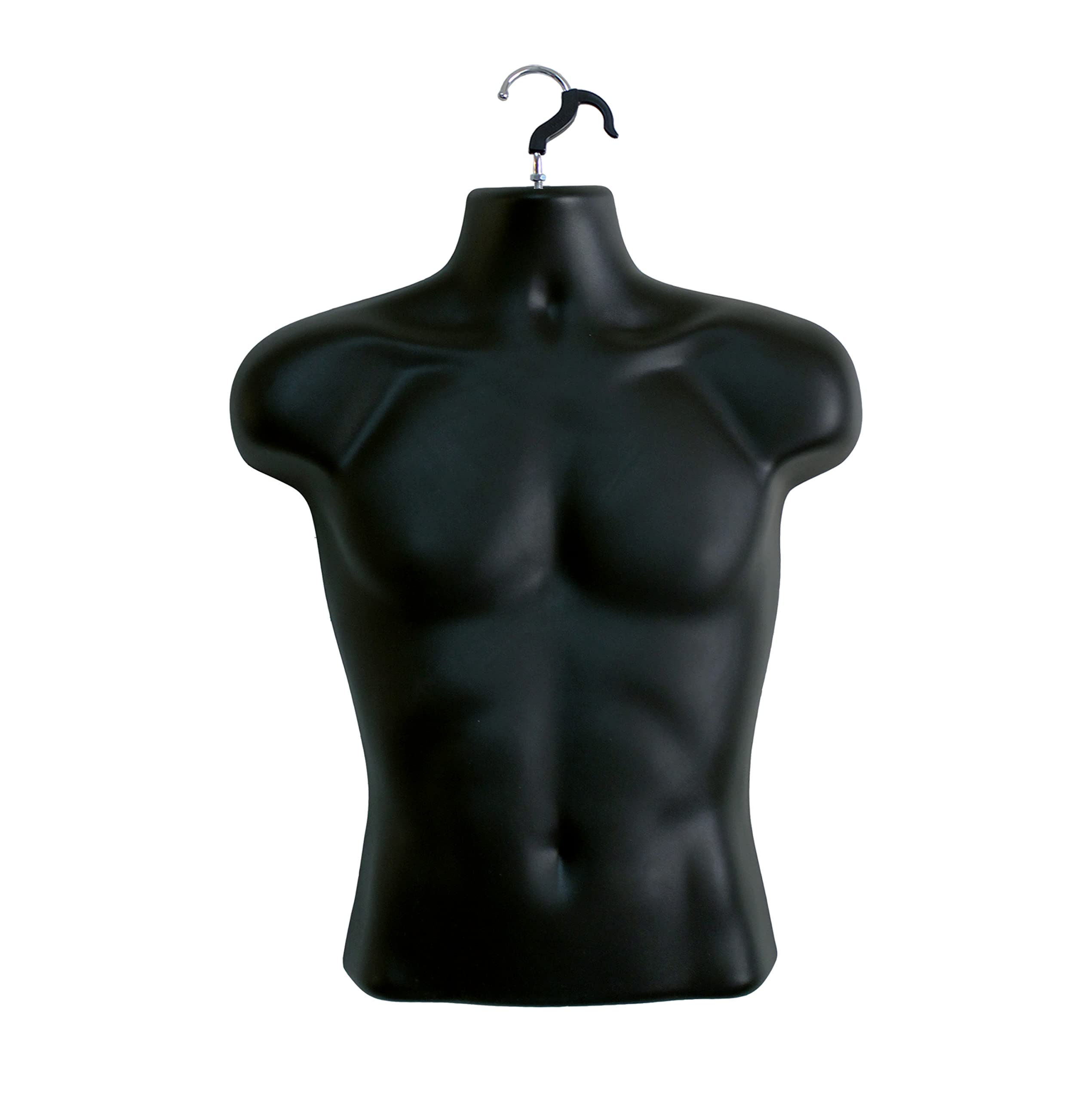DisplayTown 2 Pack Black Male Mannequin Torso with Metal Stand Hollow Back Body Stackable Dress Form for Tshirt Display, Countertop, Craft Shows, Photos and Design, S-M Clothing Size
