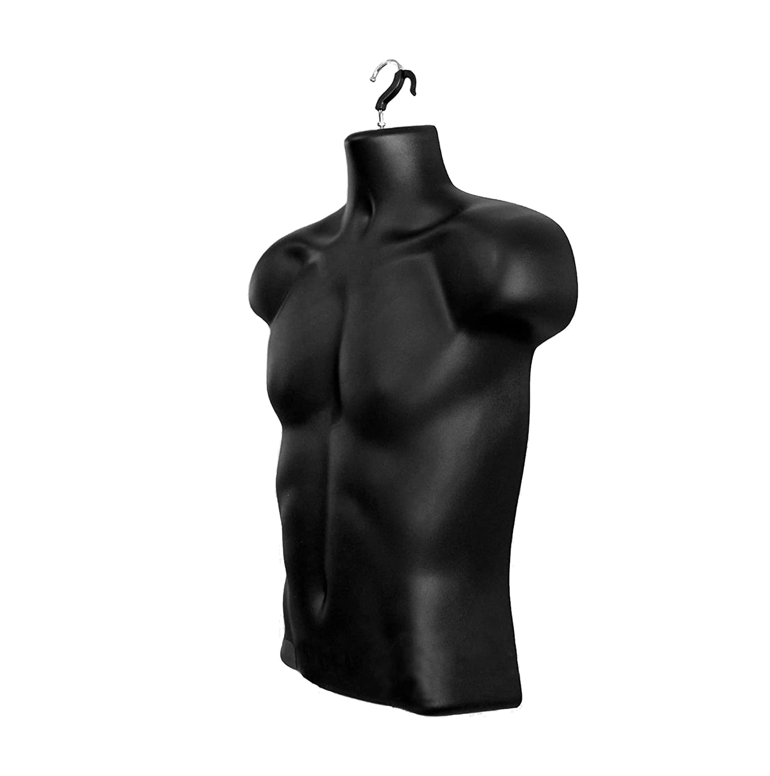 DisplayTown 2 Pack Black Male Mannequin Torso with Metal Stand Hollow Back Body Stackable Dress Form for Tshirt Display, Countertop, Craft Shows, Photos and Design, S-M Clothing Size