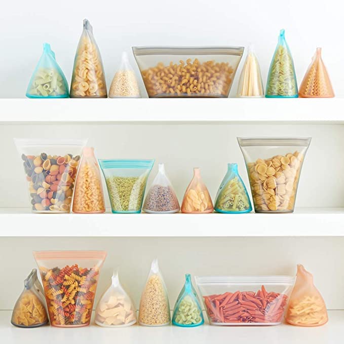 Zip Top Reusable Food Storage Bags | 3 Bag Set [Teal] | Silicone Meal Prep Container | Microwave, Dishwasher and Freezer Safe | Made in the USA