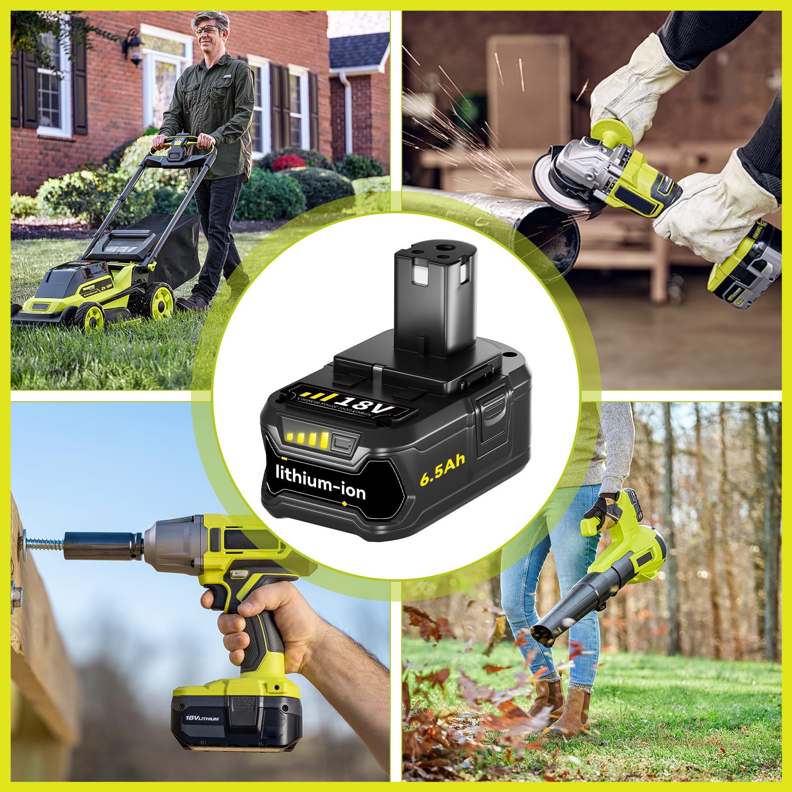 VANON Upgrade to 18V 6.5Ah P108 Battery + P117 Fast Charger Dual Chemistry IntelliPort Replacement for Ryobi 18Volt Battery and Charger Lithium ion Batería Combo Pack
