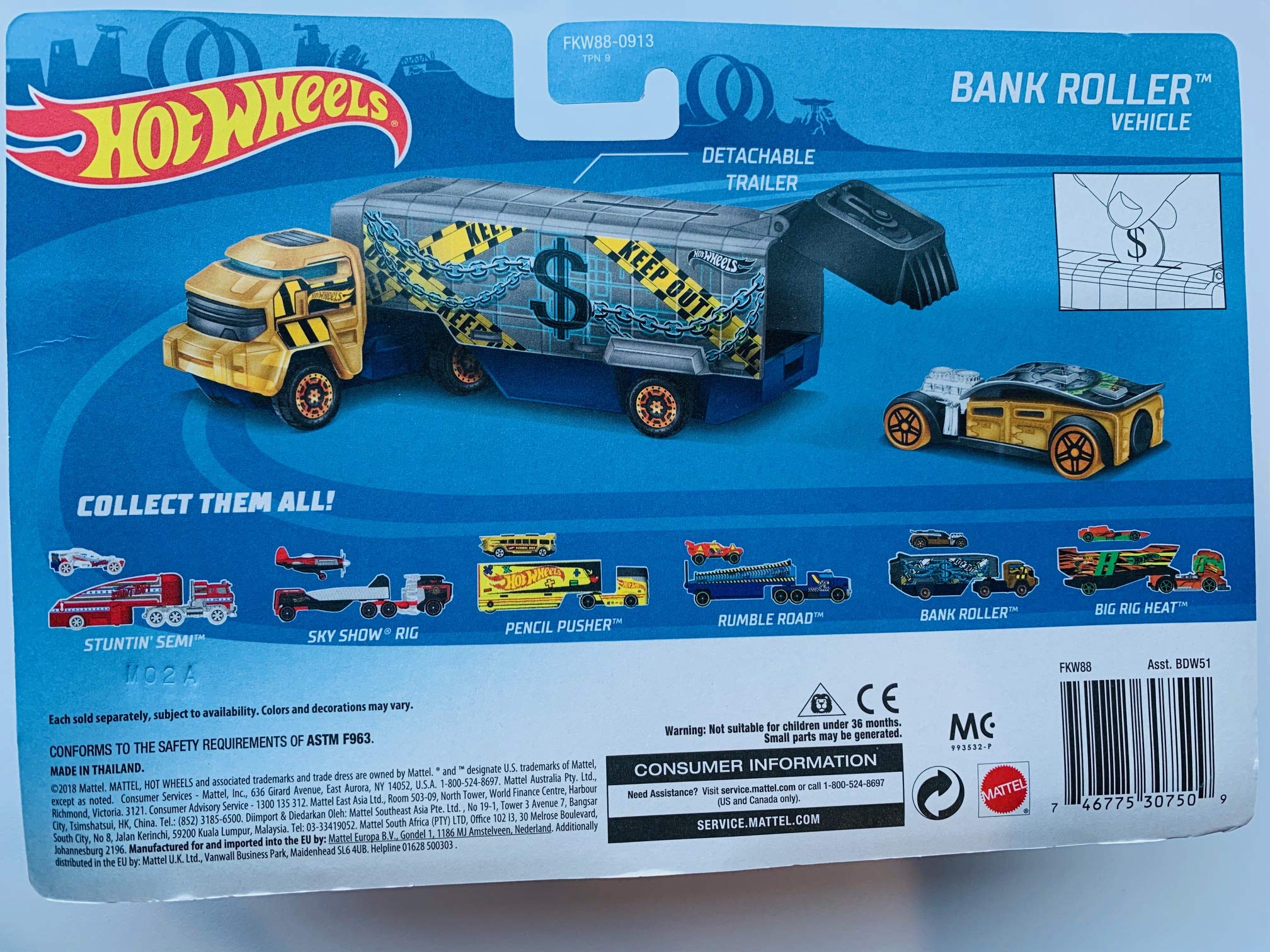 Hot Wheels BankRoller Detachable Coin Holder Truck Set with 1:64 Scale car