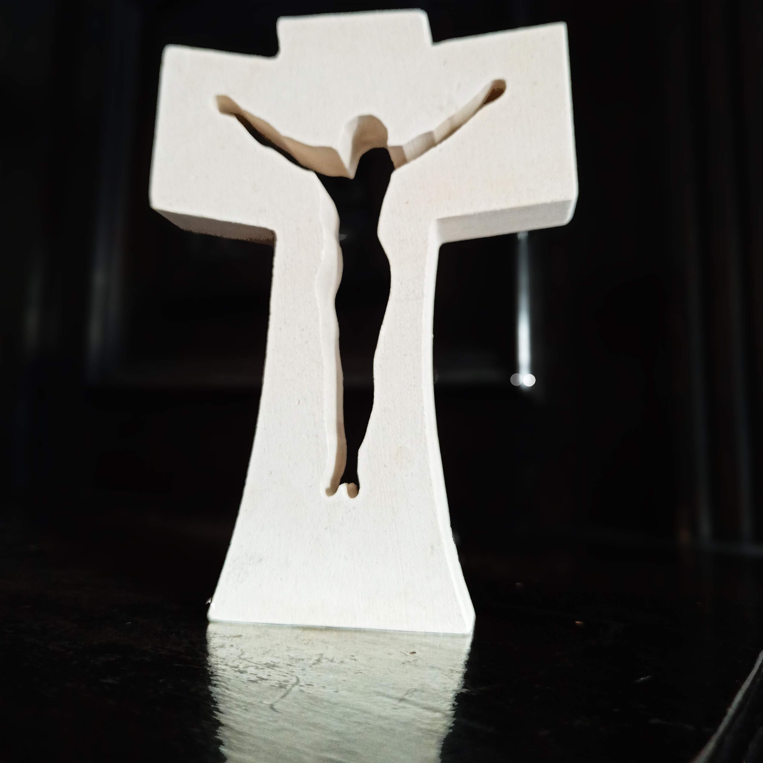 Stone Crucifix Cross Handmade In Italy - Free Standing or Hanging Ornament - Incl Gift Box & Blank Message Card - New Home Religious Christian Catholic Decoration Ornament Memorial