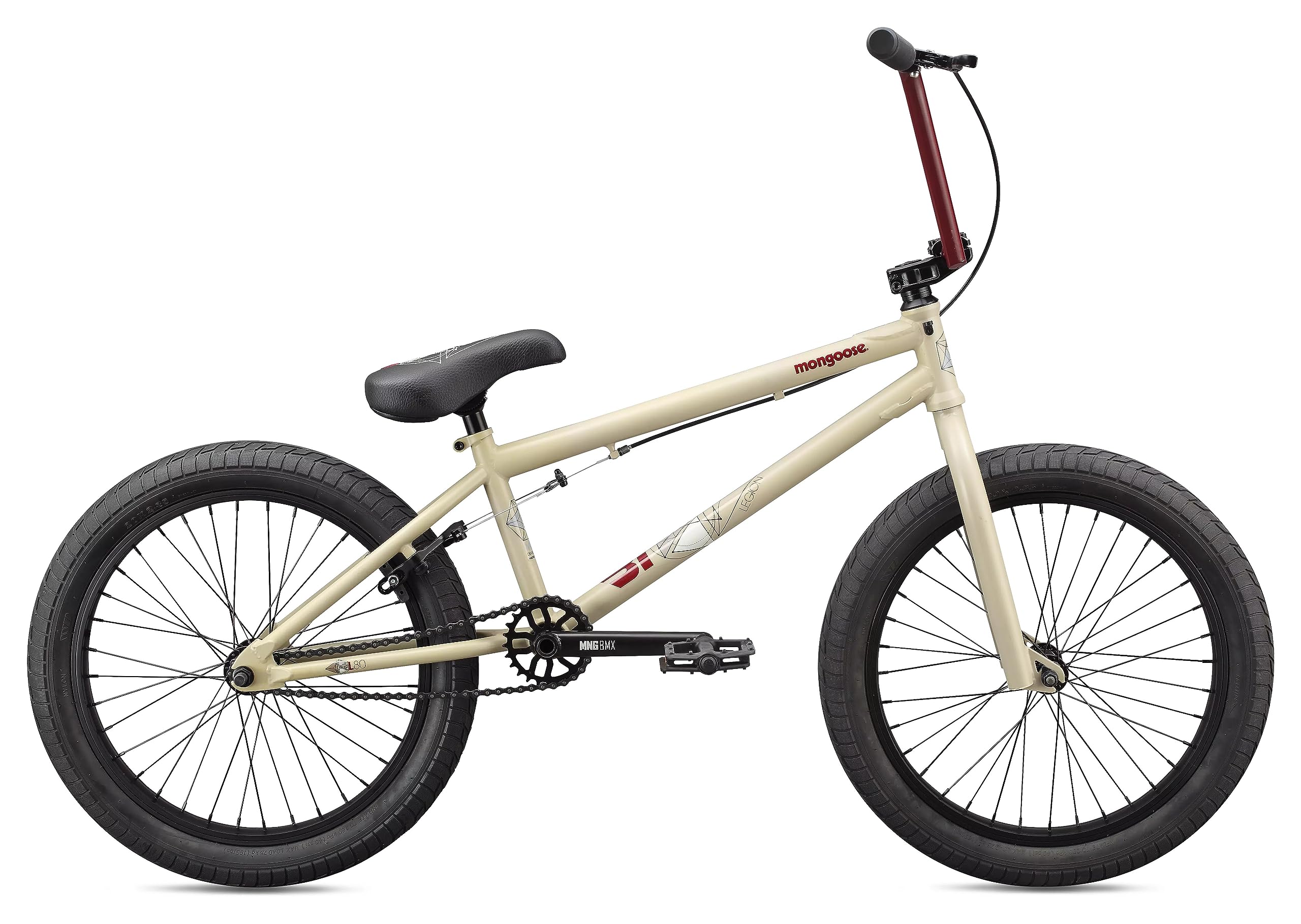 Mongoose Legion L80 Freestyle BMX Bike for Advanced-Level Riders, Adult Men Women, 4130 Chromoly Frame, and 20-Inch Wheels, Tan
