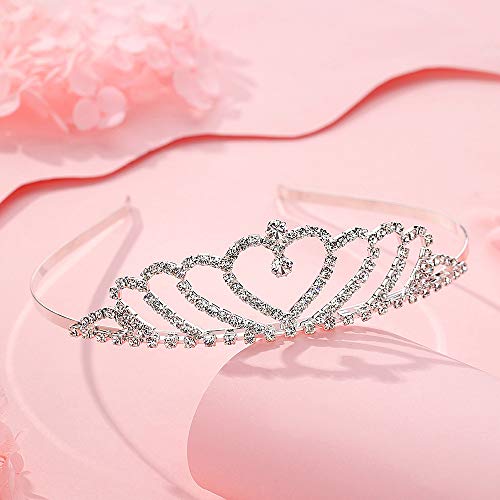 Lovelyshop Girls Heart Rhinestone Tiara Crown for Wedding Prom Birthday Prinecess Party-2pack