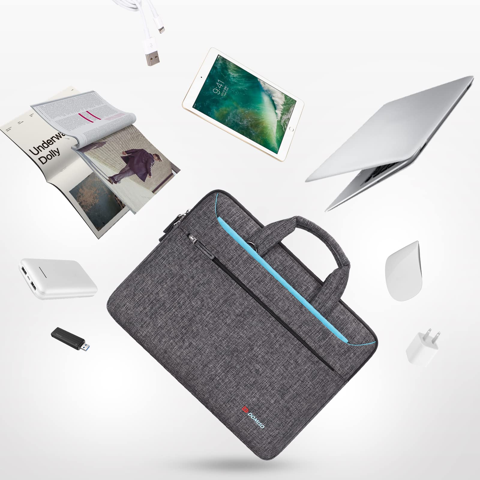 DOMISO 15.6 inch Laptop Sleeve Shoulder Bag Water-Resistant Protective Messenger Bag Business Briefcase Handbag for 15.6" Notebook/Yoga 720 IdeaPad 310 320 ThinkPad T570/HP Envy 15, Blue