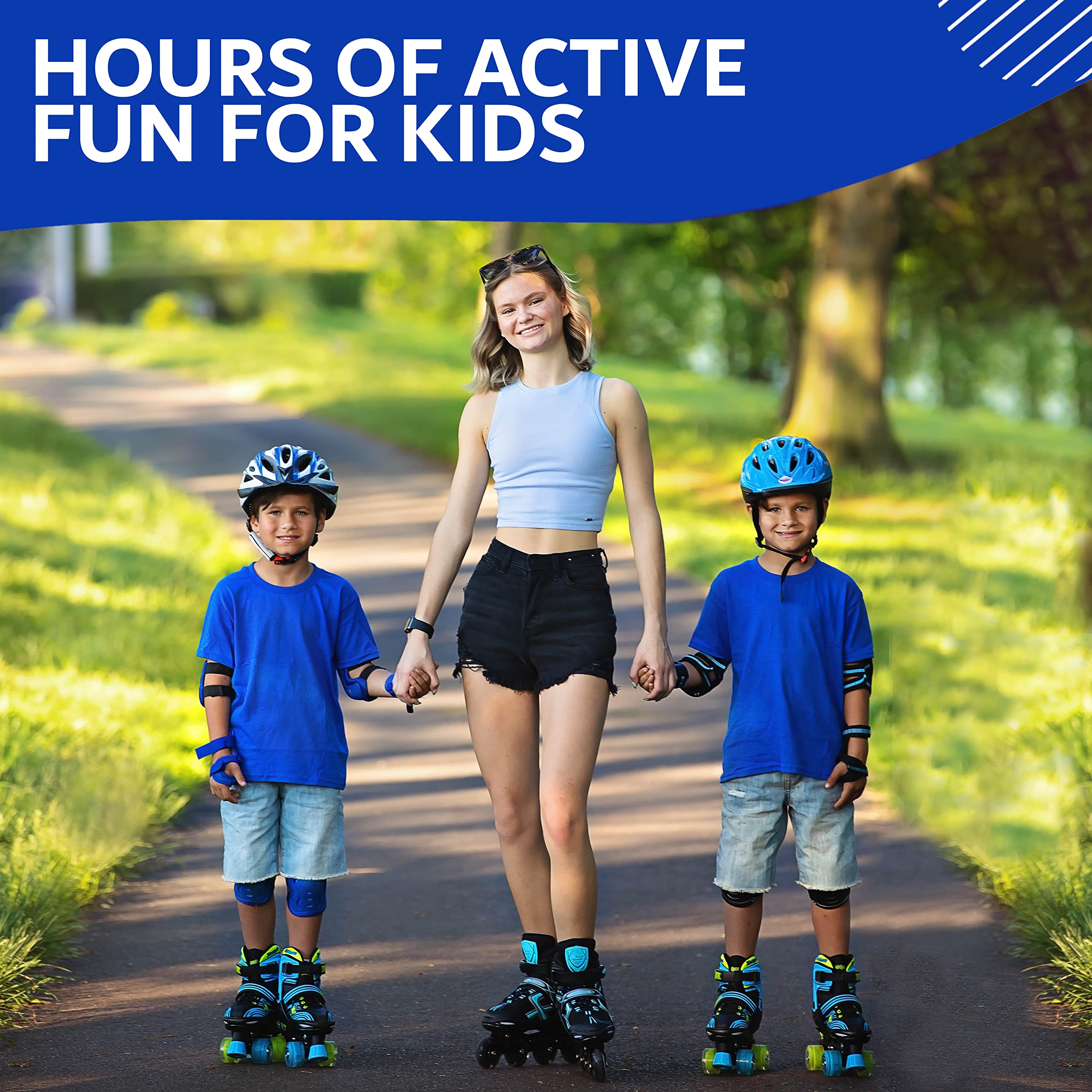 Xino Sports Kids Roller Skates for Boys & Girls - Light Up Wheels (Ages 5-20) - Adjustable Roller Skates with Illuminating Wheels (Black, Large 5-8)