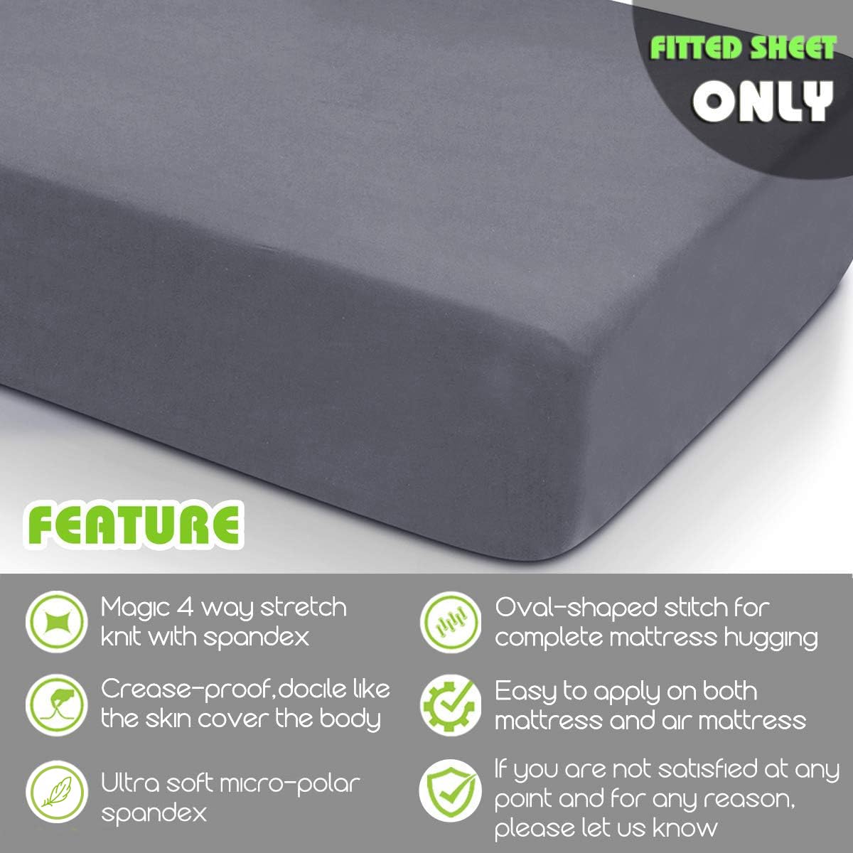 Fitted Sheet- COSMOPLUS Full Fitted Sheet Only(No Flat Sheet or Pillow Shams),4 Way Stretch Micro-Knit,Snug Fit,Wrinkle Free,for Standard Mattress and Air Bed Mattress from 8” Up to 14”,Gray
