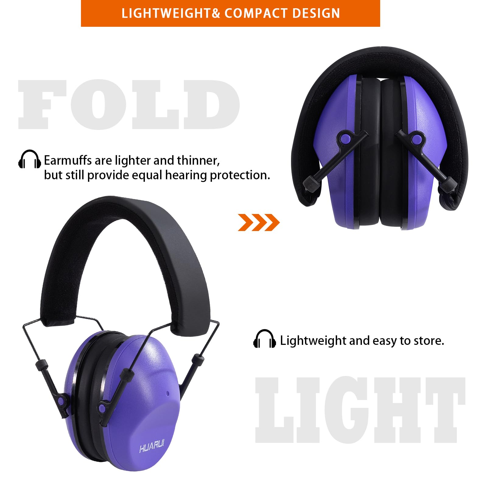 HUARUI Noise Cancelling Ear Muffs, Ear Protection Safety Earmuffs for Shooting, Noise Reduction for Adults Kids Autism Hearing Protection (Light Purple)