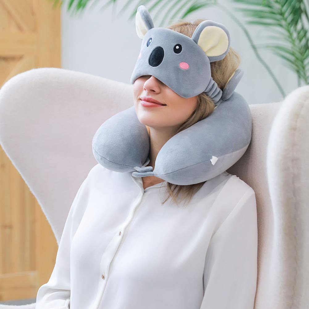 Travel Pillow, Memory Foam Neck Pillow with 360-Degree Head Support Comfortable Airplane Pillow with Storage Bag Lightweight Traveling Pillow for Sleeping, Car, Train, Bus and Home Use (Koala)
