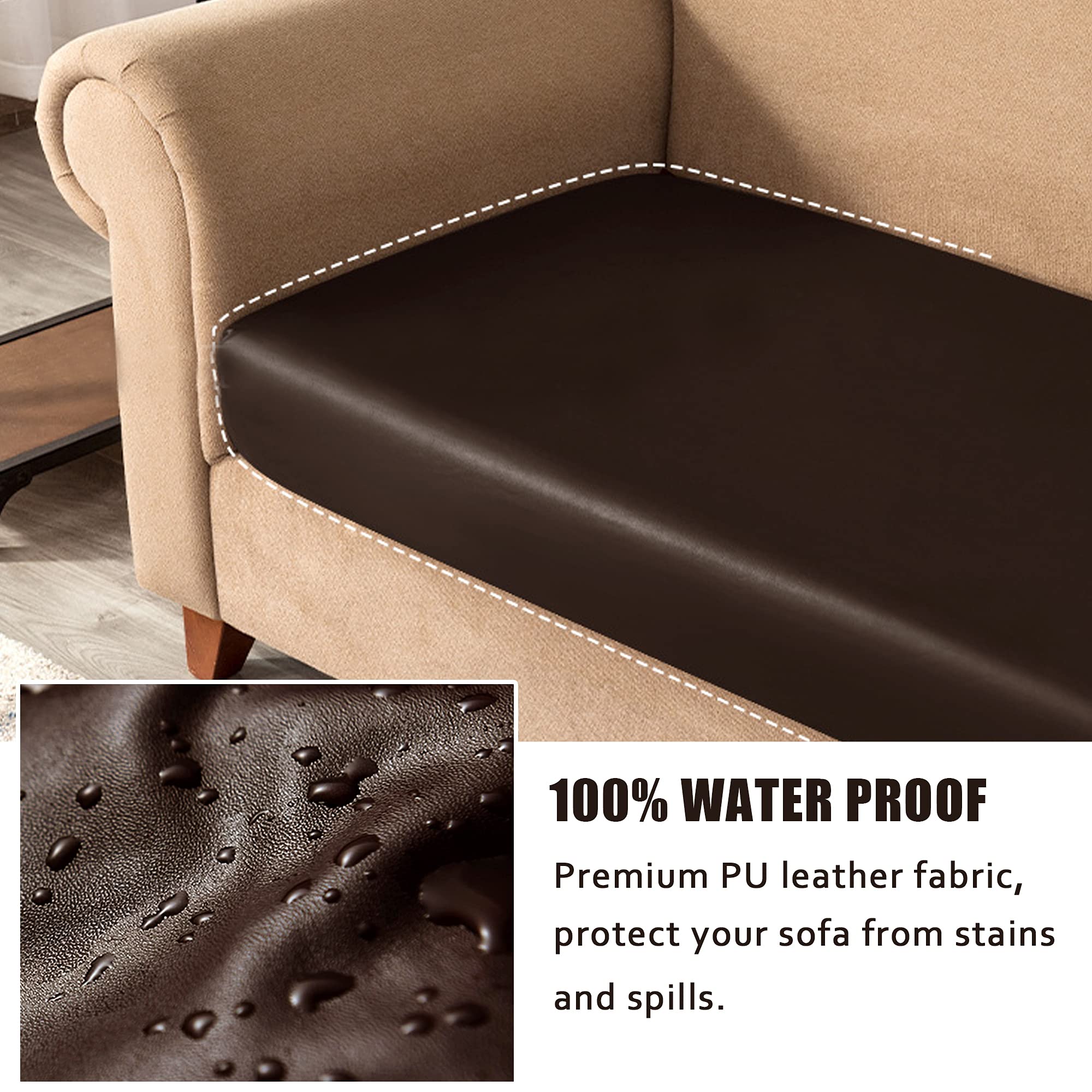 Faux Leather Couch Cushion Covers, Waterproof Sofa Cushion Slipcovers, Elastic RV Chair Seat Covers for Settee Seater, PU Leather Sofa Slipcovers Replacement Living Room (Chair Cushion, Chocolate)
