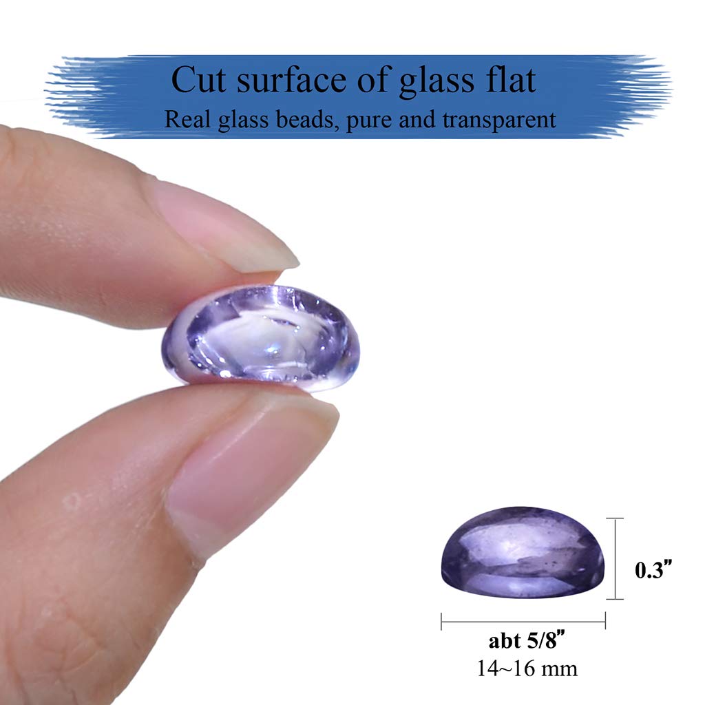 KINGOU Flat Glass Gems/Beads/Stones for Vase Filler, Table Scatter, Games - 1 Lbs (14-16mm, Approx. 5/8")