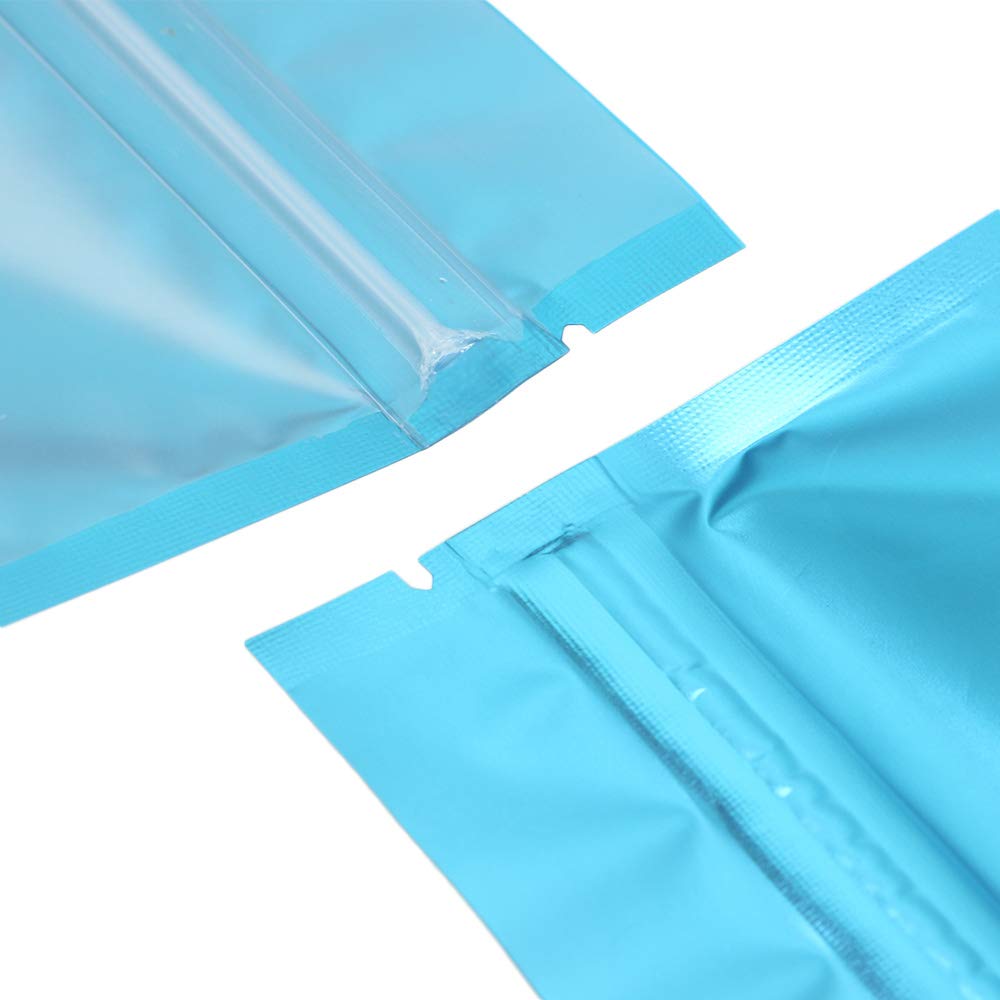 QQ Studio Pack of 100 Translucent Front Matte Blue Poly Plastic Resealable Bags (1.7oz (4" x 6"), Blue Stand-Up Pouch)