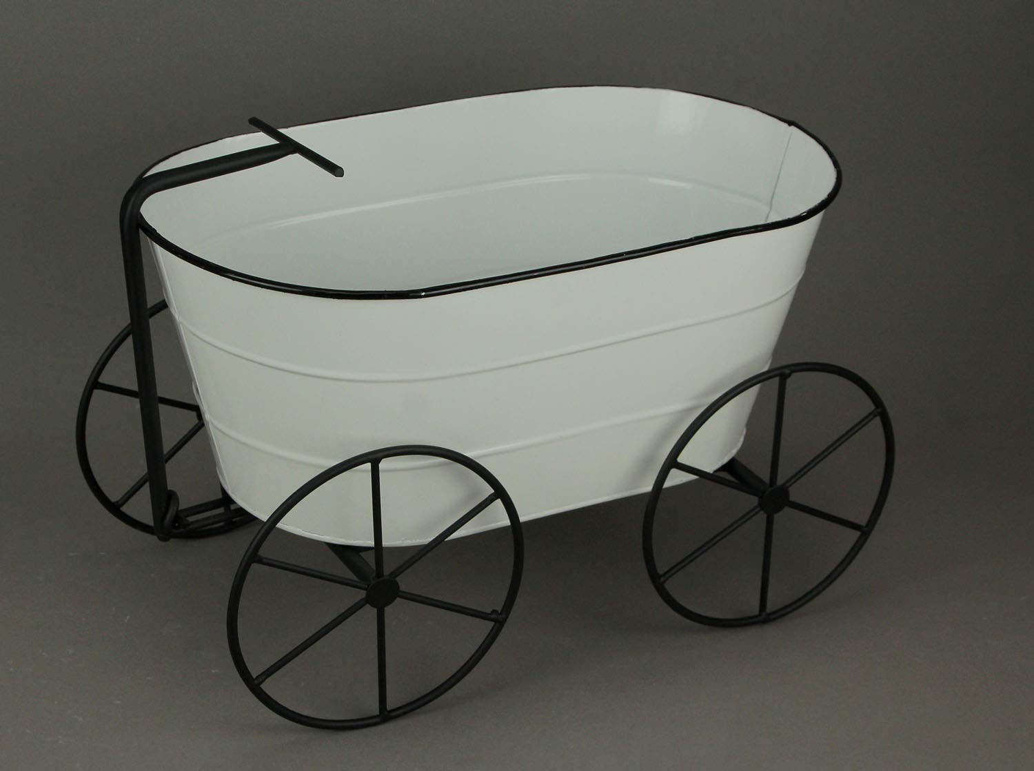 Zeckos Charming White Enamelware Metal Farmhouse Style Decorative Wagon Garden Planter - Rustic Elegance for Gardens, Patios and Porches - Indoor/Outdoor - 19.5 Inches Long