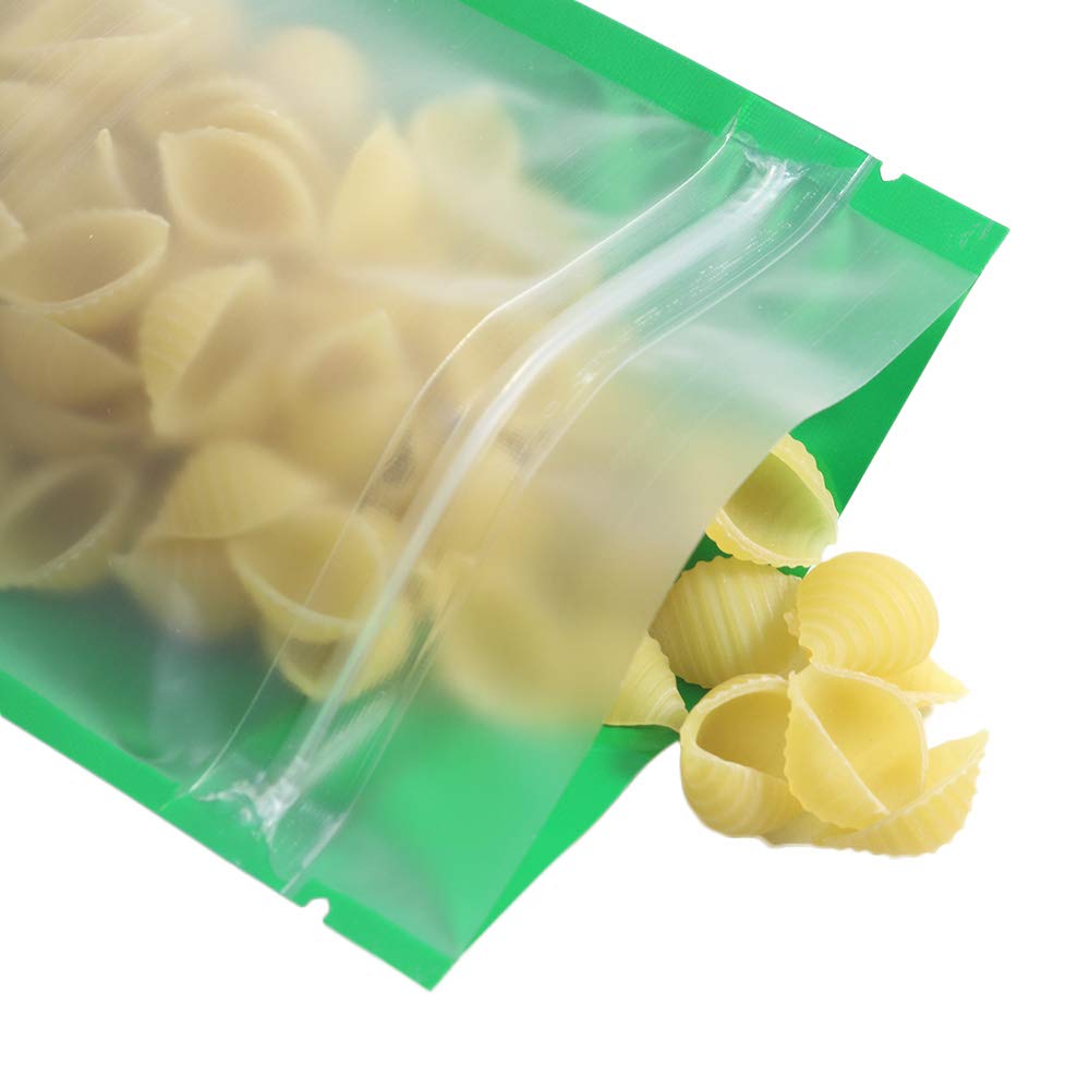 100 Translucent/Green Poly Zip Seal Stand Up Heat Sealable Reusable Pouch (4" x 6", Translucent/Green)
