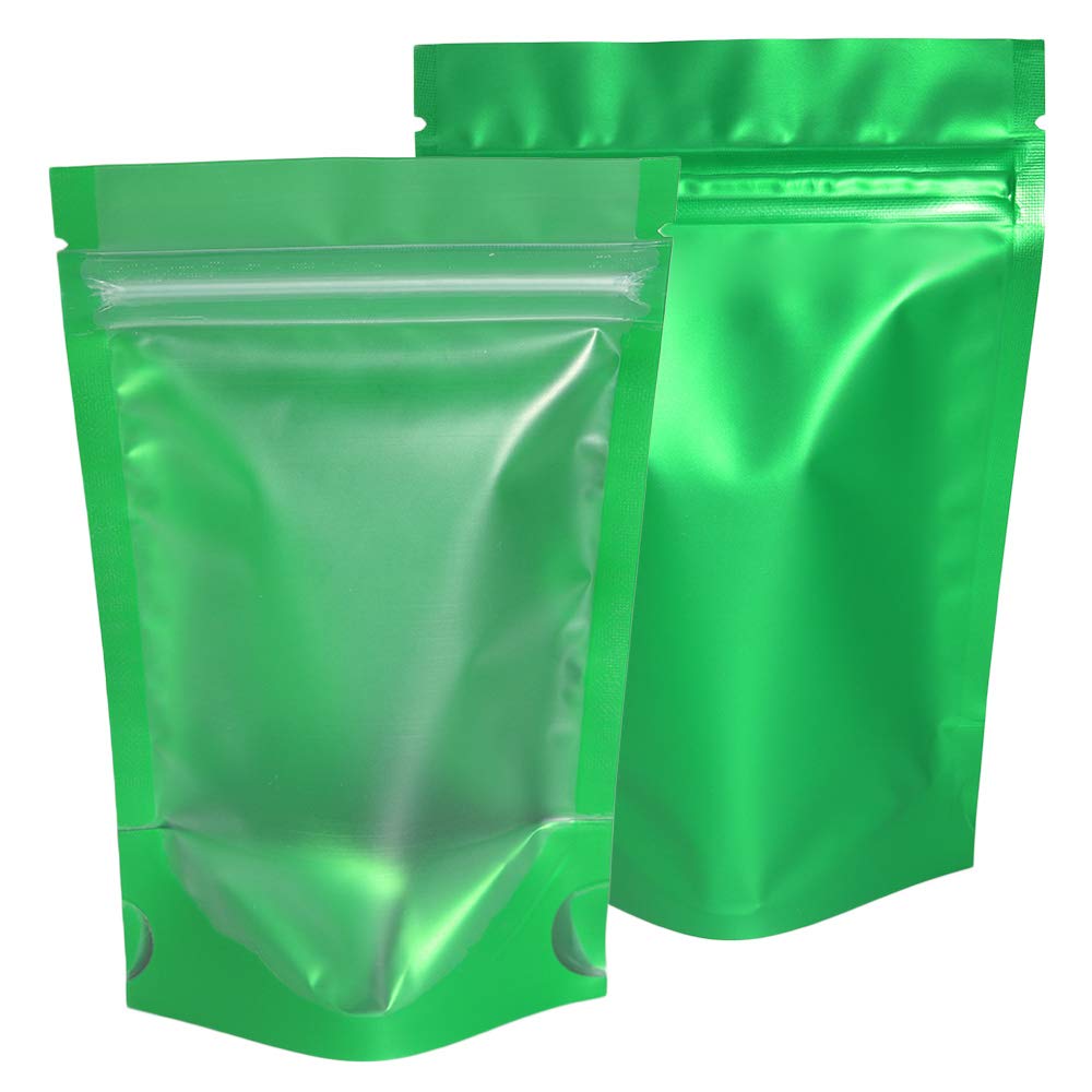 100 Translucent/Green Poly Zip Seal Stand Up Heat Sealable Reusable Pouch (4" x 6", Translucent/Green)