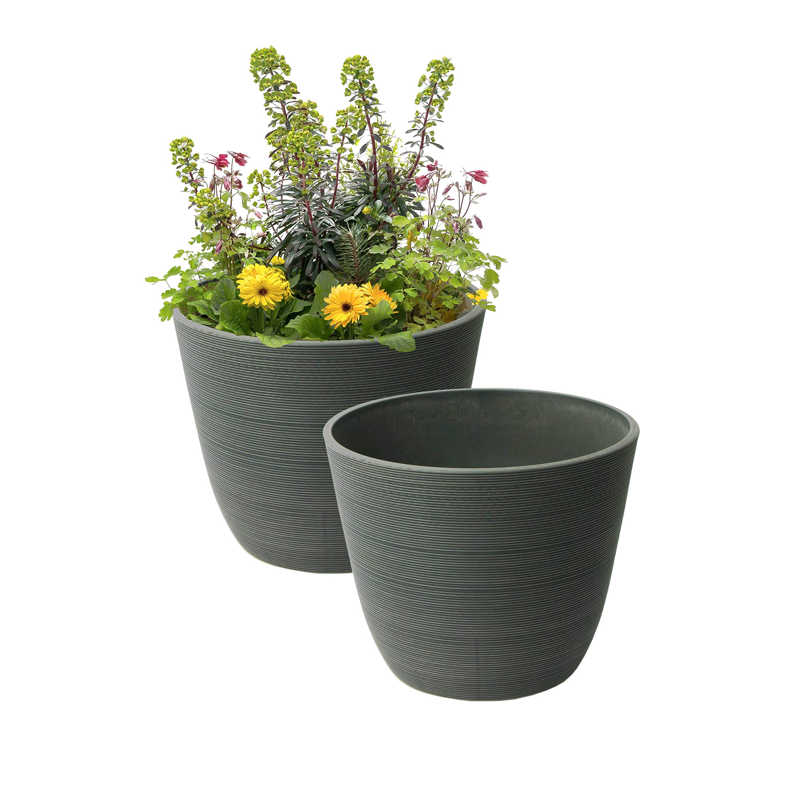 Algreen 23236 Valencia Planter, 2 Pack, Ribbed Charcoal