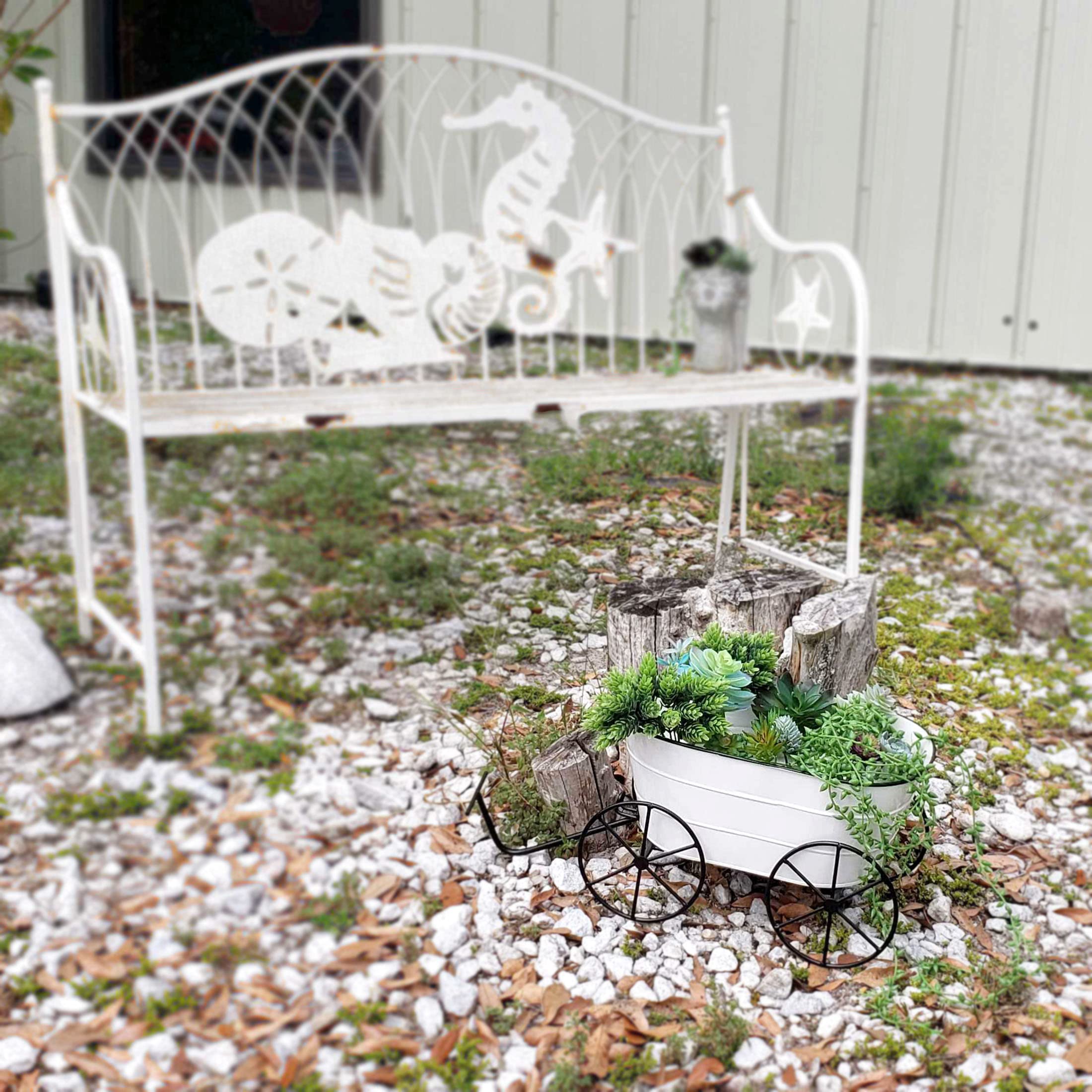 Zeckos Charming White Enamelware Metal Farmhouse Style Decorative Wagon Garden Planter - Rustic Elegance for Gardens, Patios and Porches - Indoor/Outdoor - 19.5 Inches Long