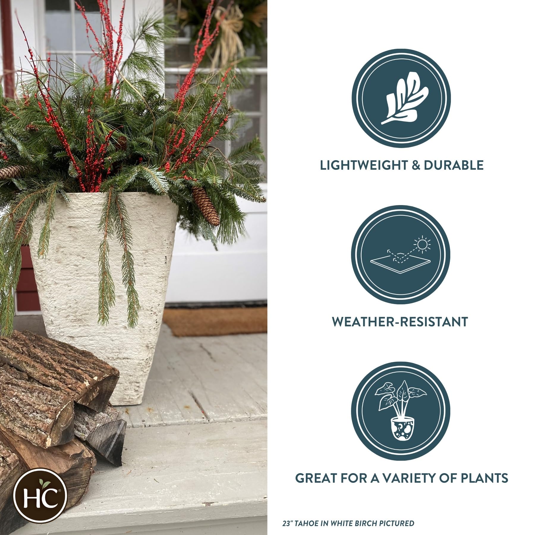 The HC Companies 16 Inch Tall Tahoe Square Planter - Premium Decorative Planter Made from Crushed Stone Resin for Indoor Outdoor Use, Slate