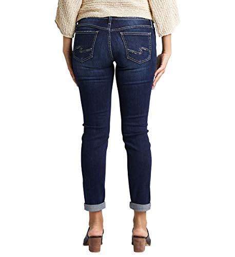 Silver Jeans Co. Women's Boyfriend Mid Rise Slim Leg Jeans, Deep Dark Indigo Wash, 36W x 29L