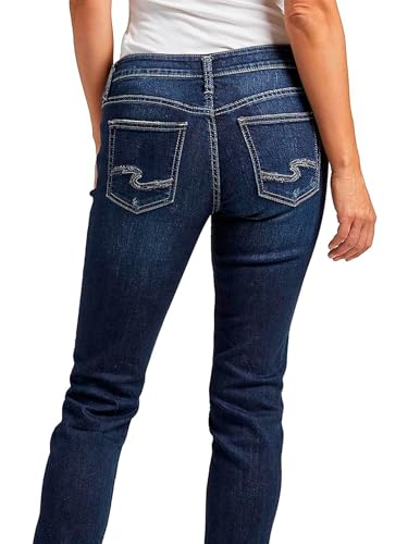 Silver Jeans Co. Women's Boyfriend Mid Rise Slim Leg Jeans, Deep Dark Indigo Wash, 36W x 29L