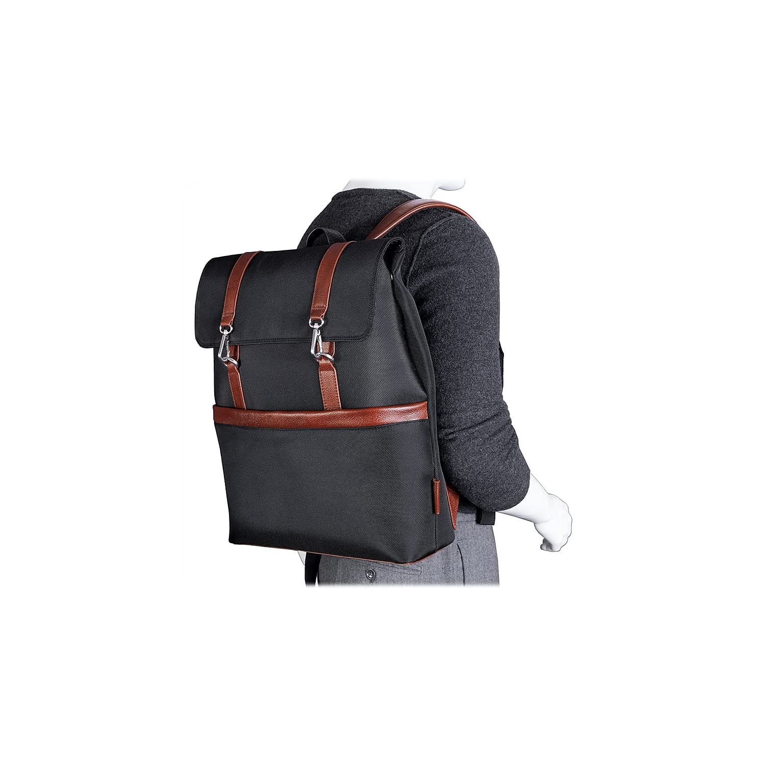 McKleinUSA Element, 1680D Ballistic Nylon with Leather Trim, 17" Nylon, Two-Tone, Flap-Over, Laptop & Tablet Backpack, Black (78475)