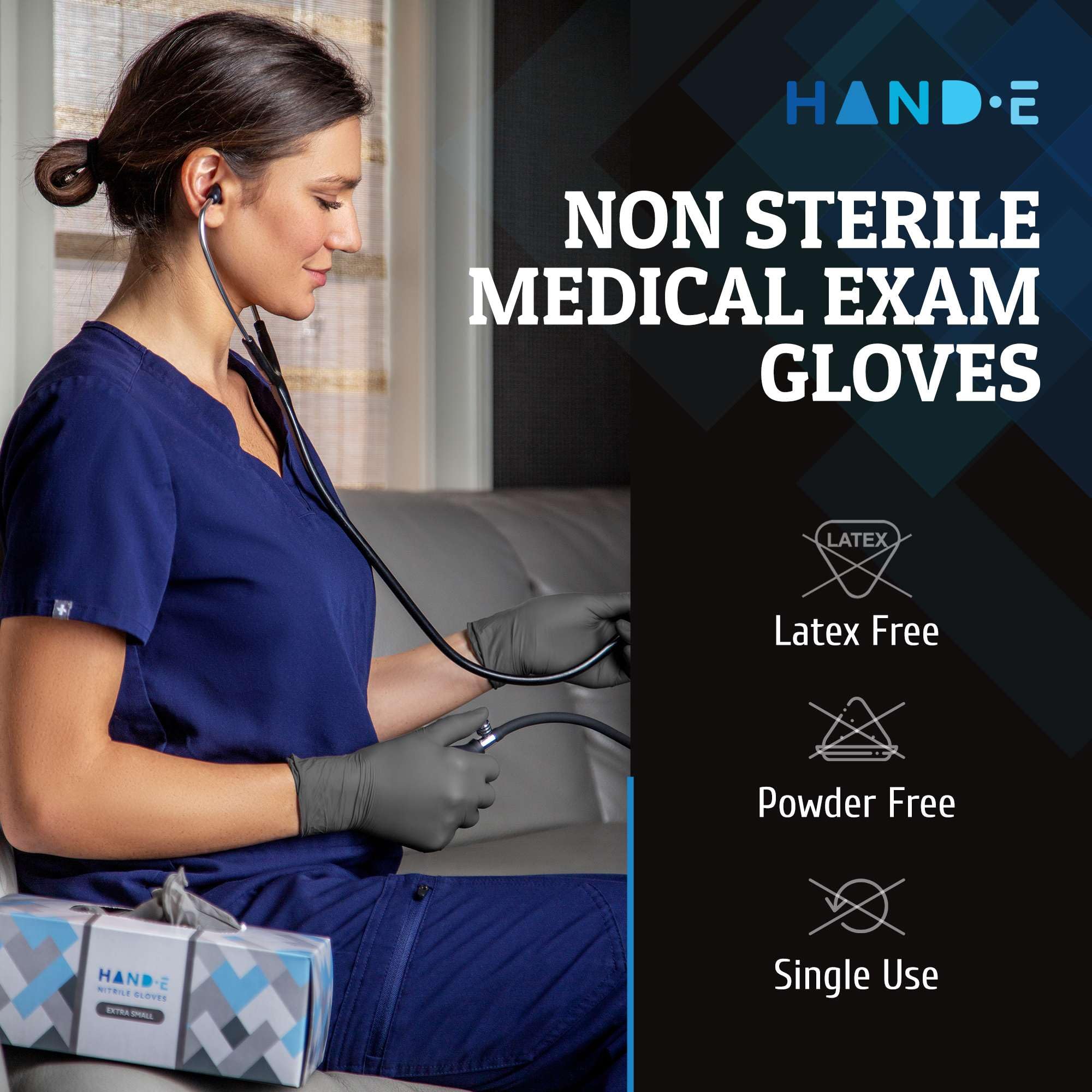Hand-E Touch Disposable Grey Nitrile Gloves Large - 400 Count - Powder Free, Latex Free Medical Exam Gloves With Textured Grip Fingertips - Cleaning, Salon, Painting, Kitchen
