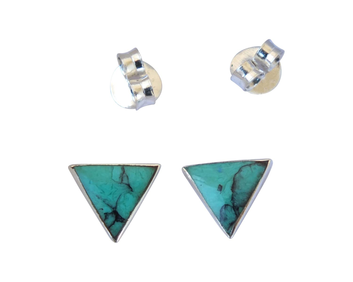 Handmade Turquoise Gemstone Square 5mm Stud Earrings, 925 Sterling Silver Studs for Women, Cartilage Earring, Tarnish & Water Resistant, By Miya Jewelry Creations