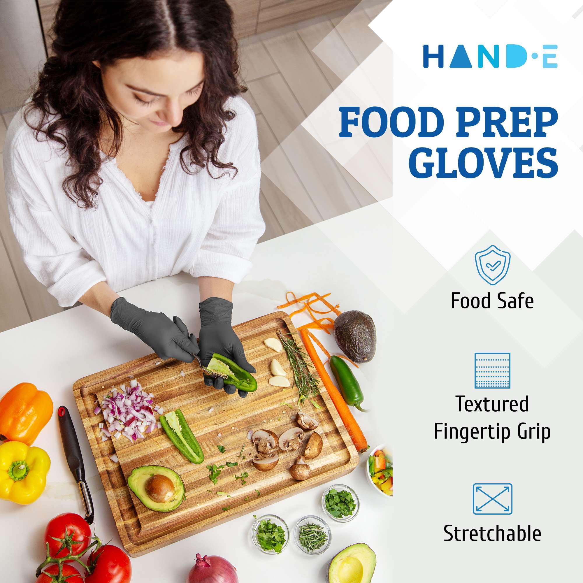 Hand-E Touch Disposable Grey Nitrile Gloves Large - 400 Count - Powder Free, Latex Free Medical Exam Gloves With Textured Grip Fingertips - Cleaning, Salon, Painting, Kitchen
