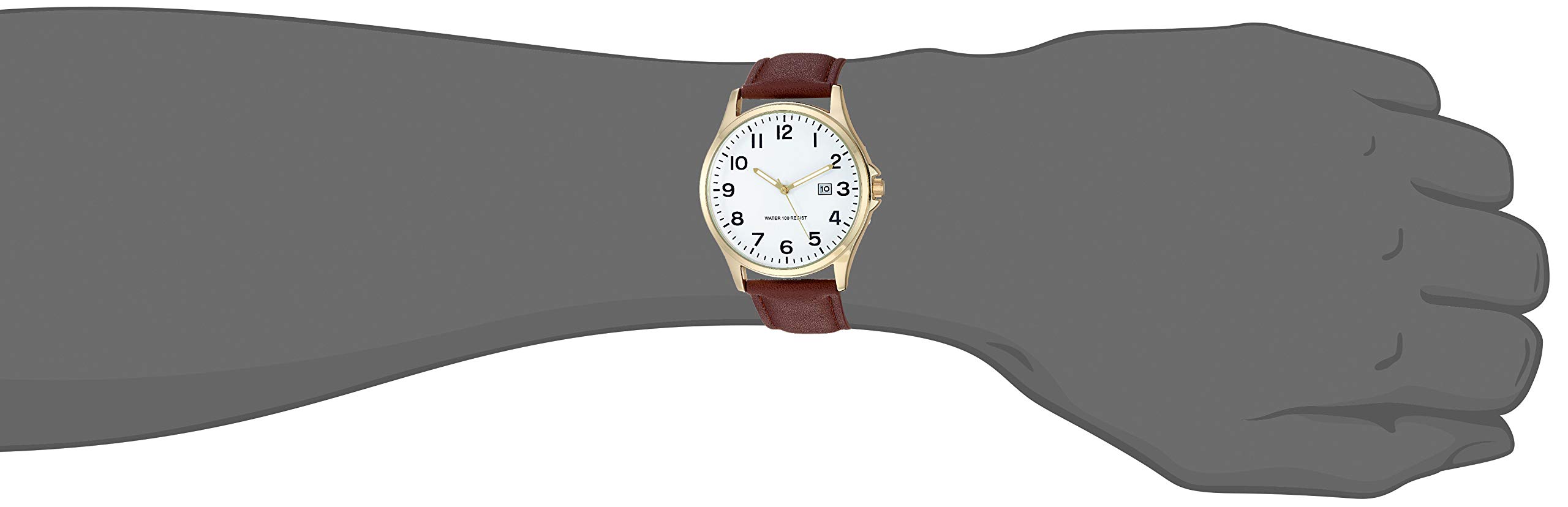 Amazon Essentials Men's Easy to Read Strap Watch, Gold-Tone and Brown Strap