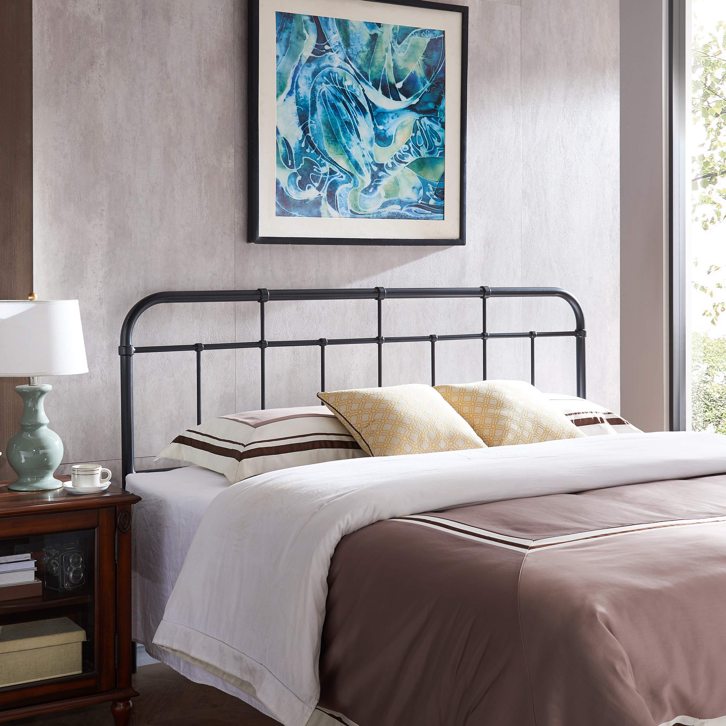 GDF Studio Industrial Iron King Headboard, Flat Black