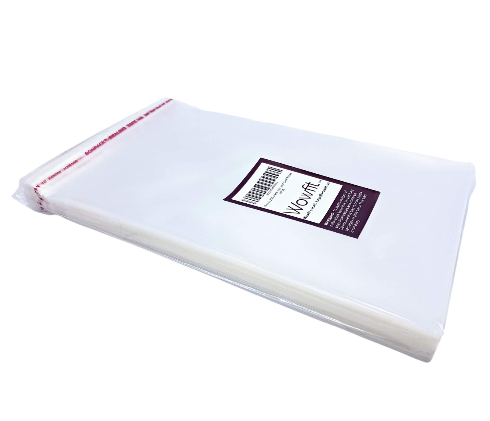 Wowfit 100 Count 6x9 Inch Clear Cellophane Plastic Bags, Resealable Self-Sealing Cello Bags Great for 6x9 Print Photos A7 A8 A9 Cards Envelopes and More