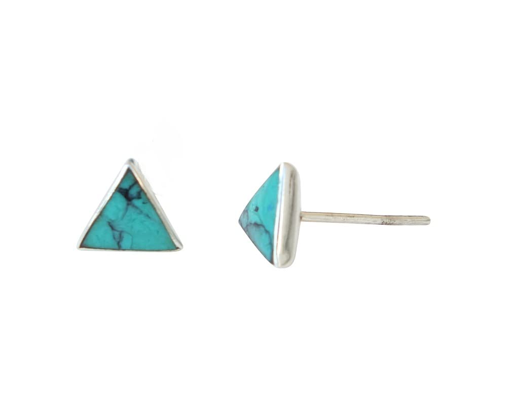 Handmade Turquoise Gemstone Square 5mm Stud Earrings, 925 Sterling Silver Studs for Women, Cartilage Earring, Tarnish & Water Resistant, By Miya Jewelry Creations