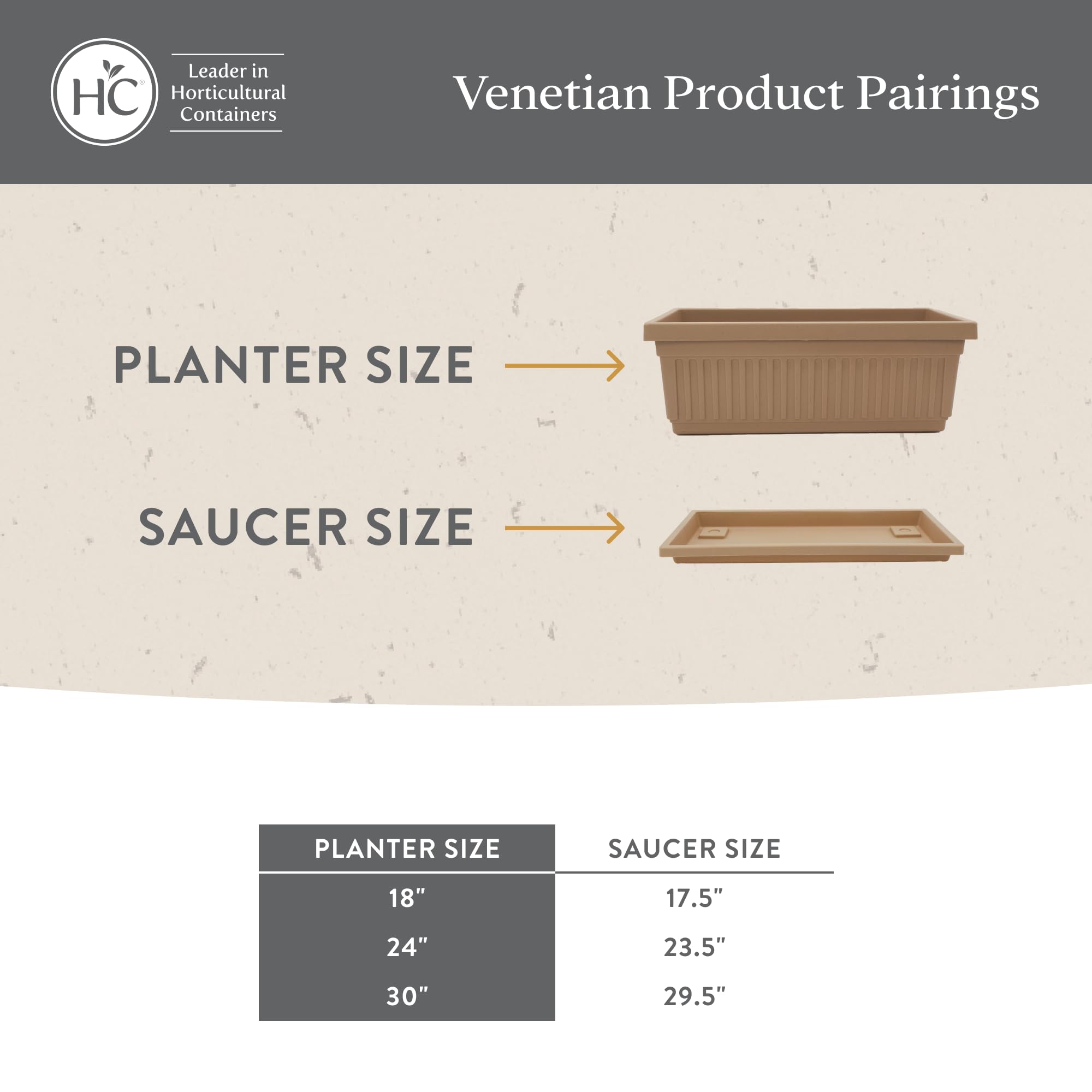 The HC Companies 30 Inch Venetian Rectangular Window Planter Box - Lightweight Plastic Indoor Outdoor Plant Pot with Drainage for Windowsill, Herbs, Flowers, Warm Gray