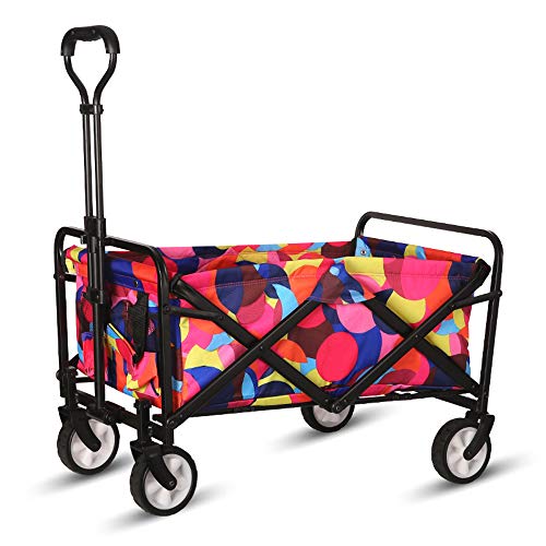 WHITSUNDAY Collapsible Folding Garden Outdoor Park Utility Wagon Picnic Camping Cart,Wagon Cart Heavy Duty Foldable for Picnic Camping Cart with Wheel and Bottle Holders Bubble