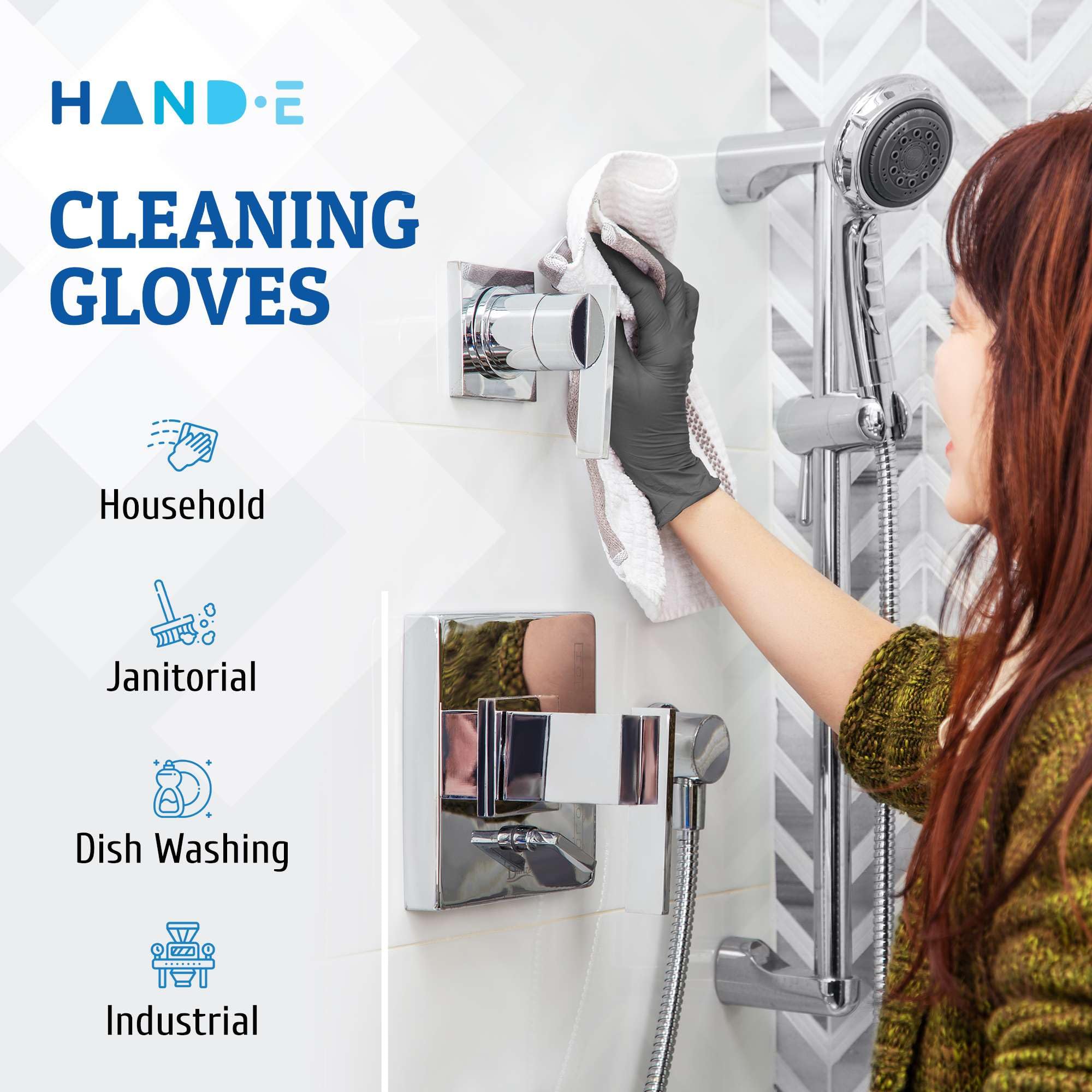 Hand-E Touch Disposable Grey Nitrile Gloves Large - 400 Count - Powder Free, Latex Free Medical Exam Gloves With Textured Grip Fingertips - Cleaning, Salon, Painting, Kitchen